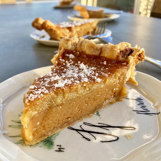 Salted honey pie with a dusting of sea salt crystals that sparkle like culinary diamonds. Sweet sophistication at its finest. 
