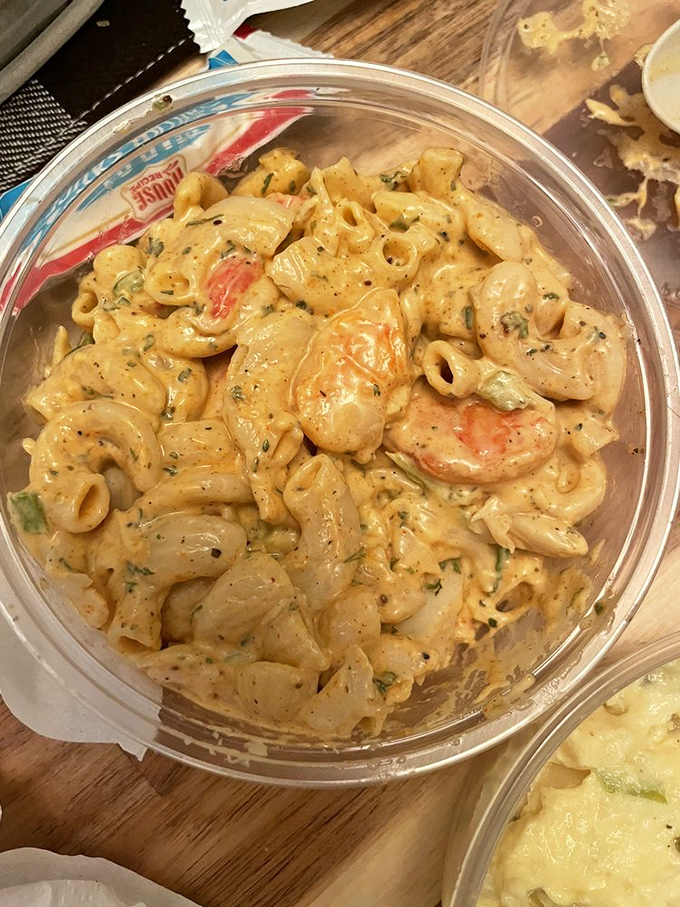 This pasta salad, studded with seafood treasures, proves that sometimes the best Southern dishes come from unexpected coastal inspirations.