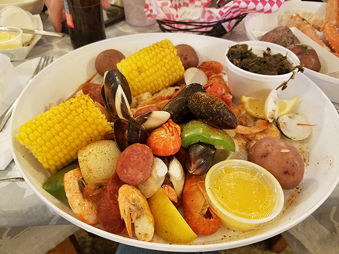 This seafood boil isn't just dinner&mdash;it's an event. Corn, potatoes, sausage, and seafood having the most delicious pool party imaginable.