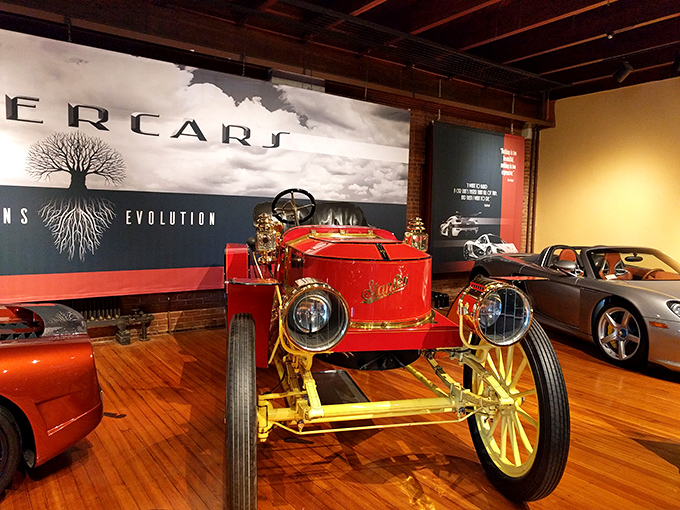 This Stanley Steamer reveals its mechanical heart, with tufted leather seating that looks comfortable enough for your living room&mdash;luxury transportation, Victorian style.