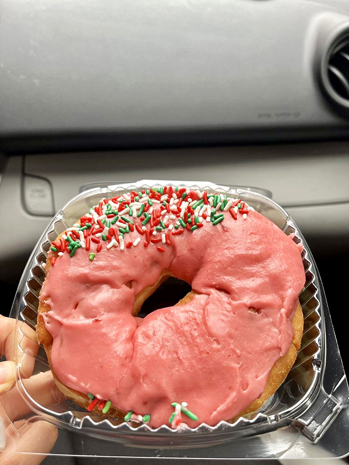 The strawberry frosted isn't just a donut &ndash; it's childhood nostalgia with festive sprinkles, perfectly acceptable for breakfast at any age.