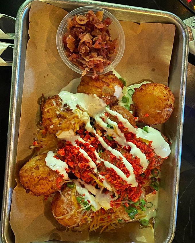 Loaded tots that look like they're dressed for their own red carpet event. Potato perfection topped with a confetti of deliciousness.