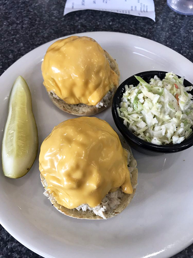 The tuna melt &ndash; where comfort food meets precision grilling. That golden cheese pull is what sandwich dreams are made of.