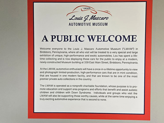 The welcome sign promises not just cars but a mission &ndash; automotive appreciation paired with charitable purpose. Horsepower with heart.