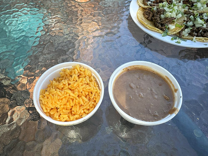 The supporting actors that deserve applause – perfectly seasoned rice and beans that would be stars at lesser establishments.