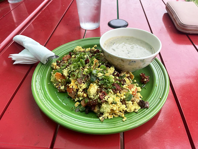 Biscuits and gravy reimagined&mdash;where tradition meets innovation and nobody asks "where's the meat?" because they're too busy eating.