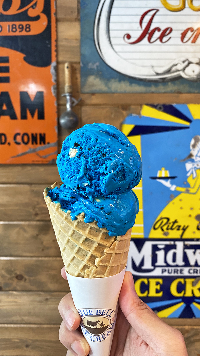 Blue ice cream isn't just a color choice&mdash;it's a statement that some pleasures are worth the temporary tongue transformation.