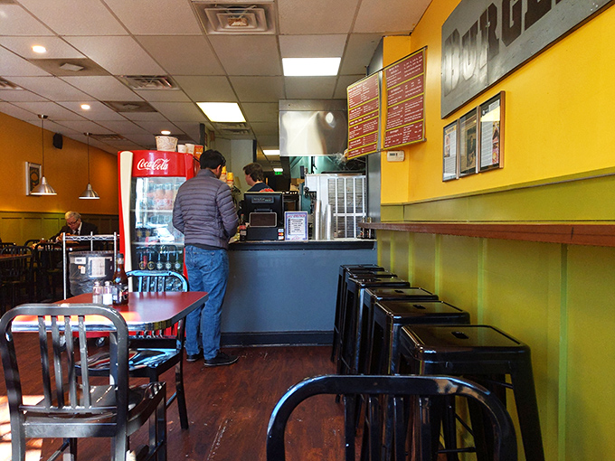 The counter where dreams come true. The one guy ordering is about to have a significantly better day than they were having five minutes ago.