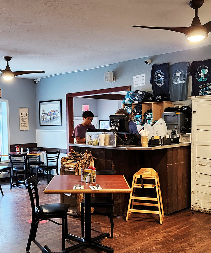 The nerve center of seafood happiness, where orders are called and culinary dreams are fulfilled with Newport's freshest catch.