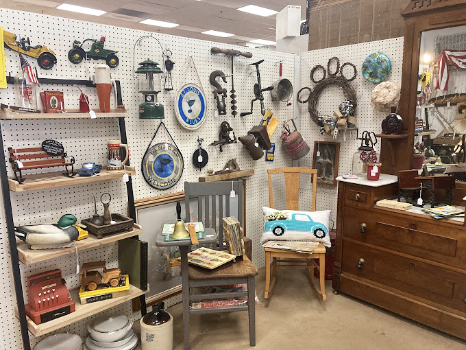 Tools that built America hang beside decorative touches that adorned it&mdash;a hardware store meets history museum.