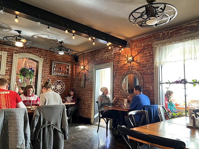 The dining room hums with the satisfied murmurs of people having religious experiences with their breakfast plates. 