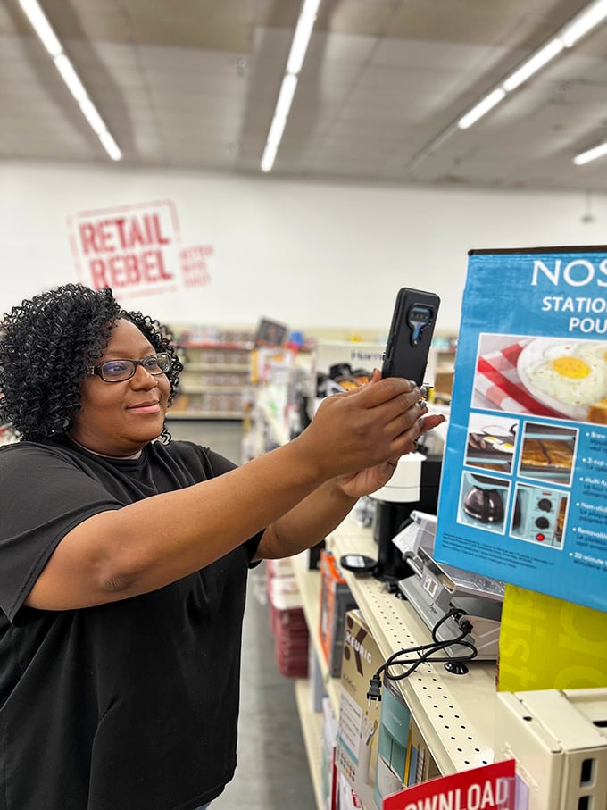 Every aisle offers potential discoveries. This shopper's face captures that magical moment when you find exactly what you didn't know you needed.
