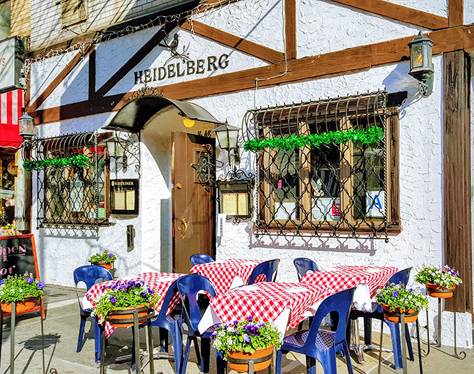 As darkness falls, Heidelberg's entrance glows like a portal to another world&mdash;one where calories don't count and beer flows freely.