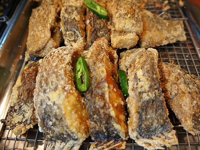 Crispy fish fillets with jalape&ntilde;o accents&mdash;proof that even buffet seafood can bring the heat when it wants to.
