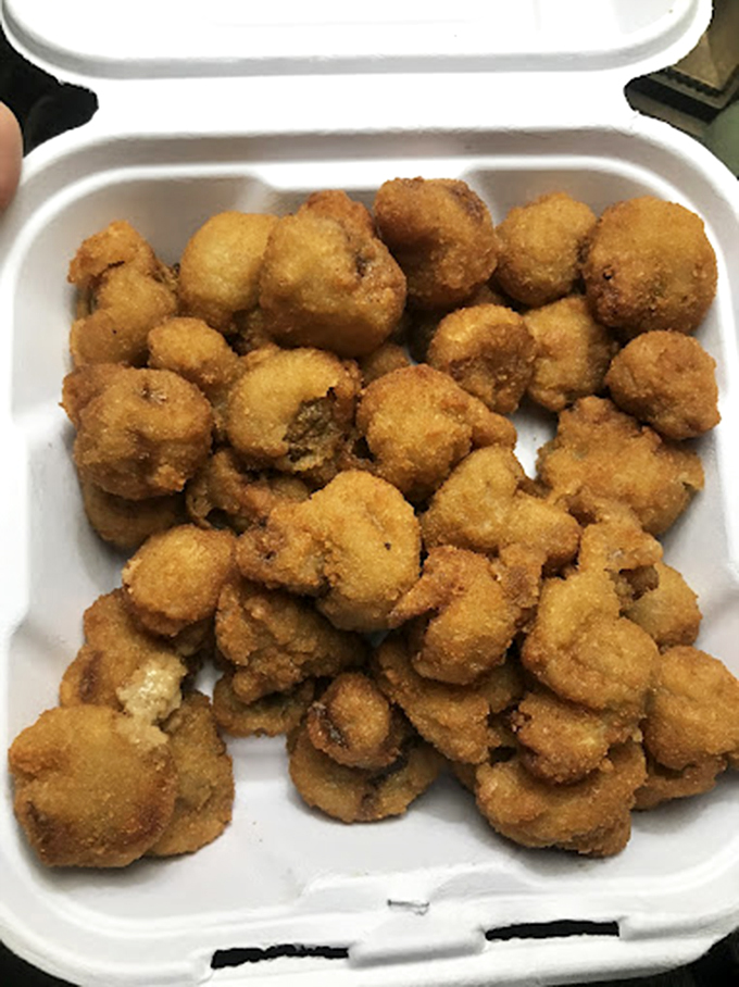 Fried mushrooms: nature's little flavor sponges, given the golden treatment. That marinara dipping sauce is standing by for its supporting role.