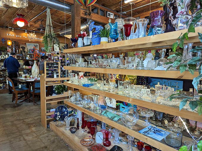 The accessories wall – where yesterday's fashion statements become tomorrow's signature looks. That tie collection could dress a 1970s law firm.
