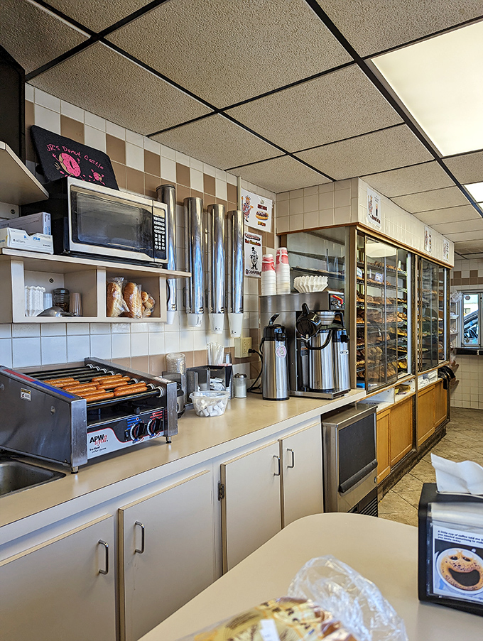 Behind the scenes where the magic happens. Coffee brewing, donuts warming&mdash;this is the engine room of morning happiness at JR's.