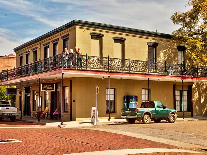 The historic hotel anchors Jefferson's downtown with stately presence. Those balconies have witnessed generations of travelers discovering this East Texas gem.