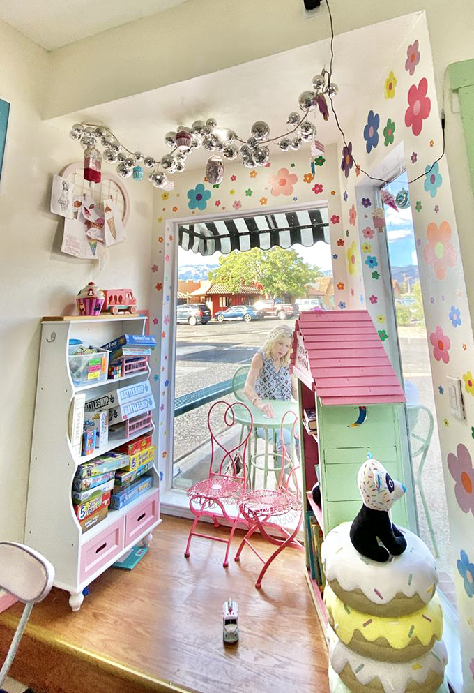 The kids' nook at Mrs. Sprinkles proves that ice cream parlor designers understand one universal truth: happiness requires sprinkles and sparkles.