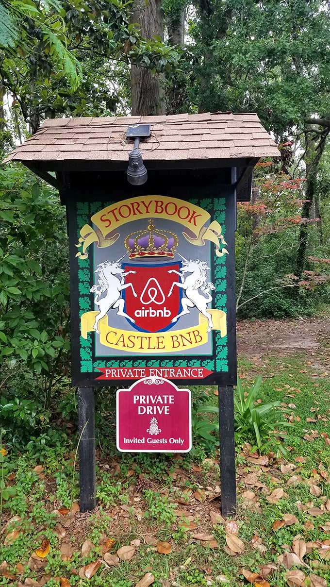 The sign says it all&mdash;this is no ordinary Airbnb. Two unicorns guard the castle's crest, promising accommodations fit for royalty.