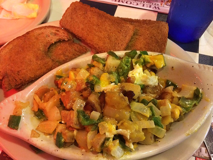 A vegetable medley that proves diner food isn't all about indulgence. Though let's be honest, those perfectly toasted bread slices aren't exactly health food.