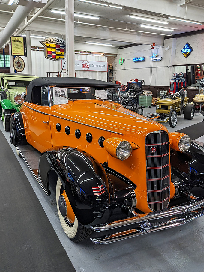 Tangerine dream machine! This 1934 LaSalle convertible showcases an era when cars weren't just transportation but rolling works of art.