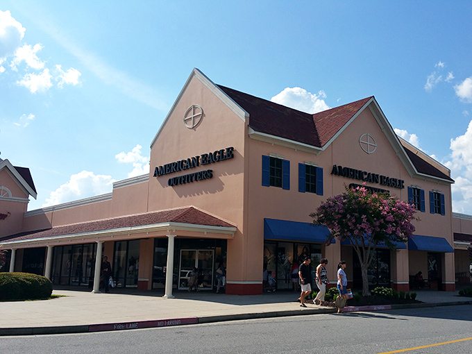 American Eagle's distinctive storefront stands ready to outfit multiple generations in denim and casual wear at prices that won't cause family feuds.