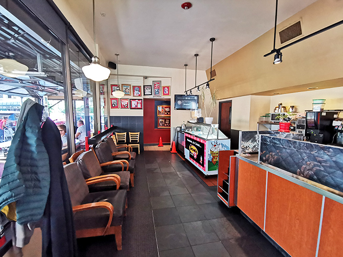 The waiting area hints at what's to come: a comfortable spot where hunger goes to meet its match.