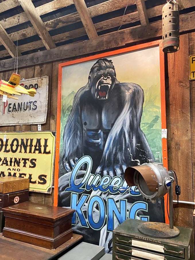 King Kong watches over vintage treasures like a guardian of cool Americana. I'd buy this poster just to see guests' reactions.