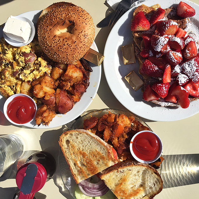 The holy trinity of breakfast: carbs, protein, and more carbs, basking in San Francisco morning light.