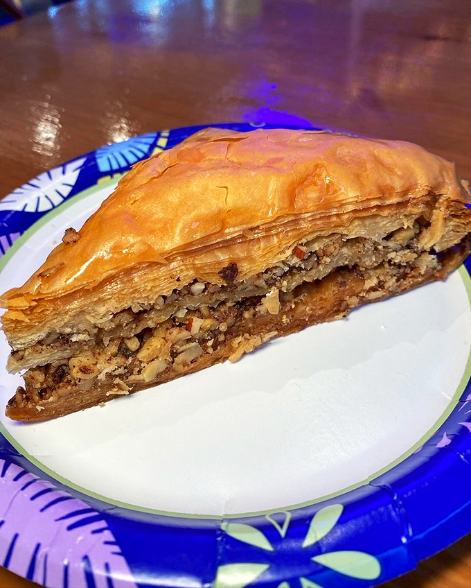 Layers upon layers of buttery phyllo, honey, and nuts create this architectural wonder of a baklava. Calories don't count when it's this beautifully crafted.