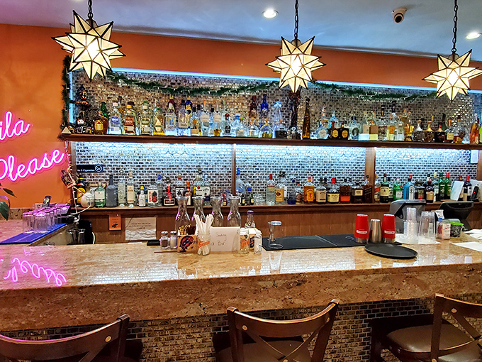 The bar at Tajin doesn't just serve drinks&mdash;it creates liquid accompaniments for your food journey with star-shaped lights setting the mood.