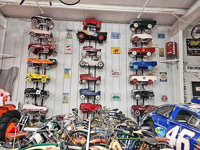 Wall-to-wall childhood dreams! This collection of pedal cars and bicycles proves automotive passion starts early&mdash;no driver's license required.