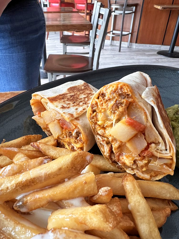 Breakfast burrito so stuffed it needs its own zip code, with crispy edges that provide the textural contrast your morning deserves.