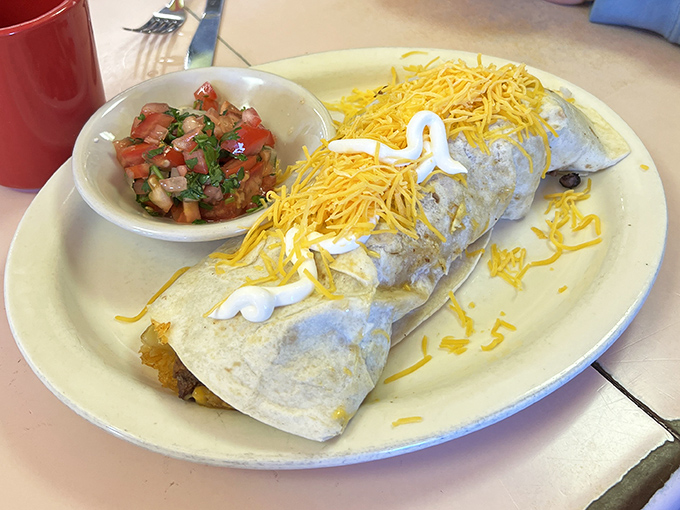 This loaded burrito proves that fusion cuisine doesn't need a fancy name to deliver serious satisfaction.