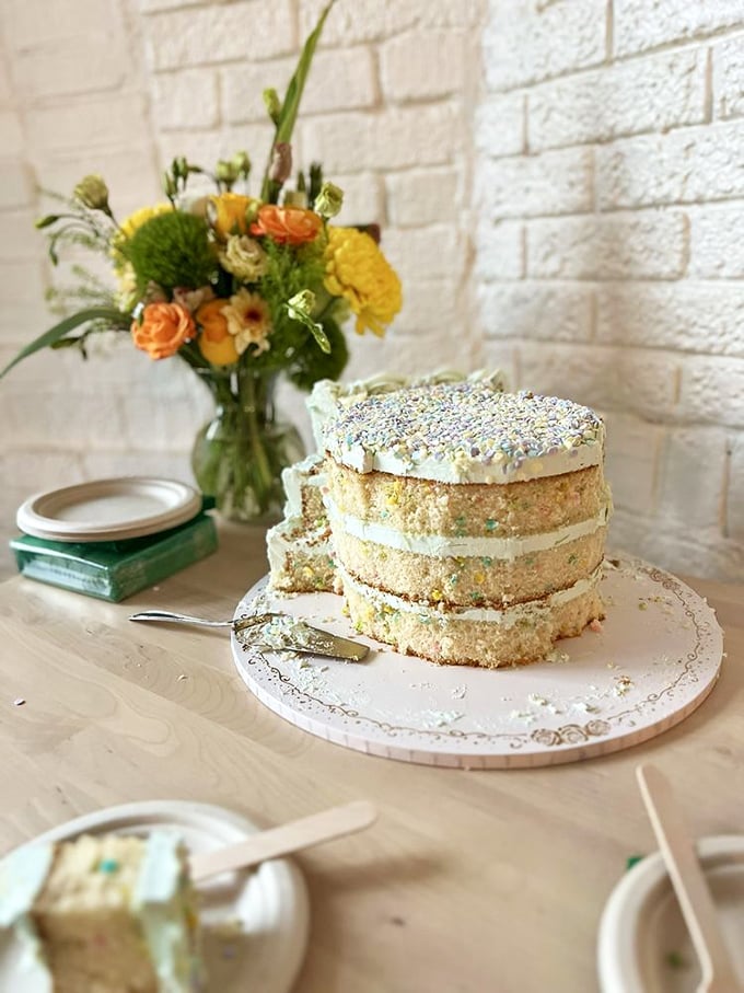 This cake isn't just dessert; it's a celebration wearing frosting. The sprinkles aren't decoration—they're confetti for your taste buds.