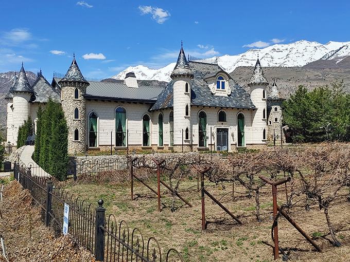 Winter's approach reveals the castle's dramatic silhouette against snow-capped peaks&mdash;like Game of Thrones decided to film a holiday special in Utah County.