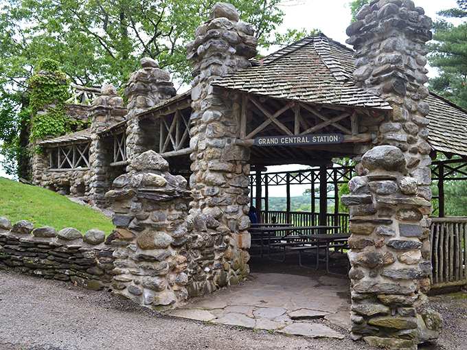 "Grand Central Station" &ndash; not the New York landmark, but Gillette's whimsical stone pavilion that proves train enthusiasm knows no bounds.