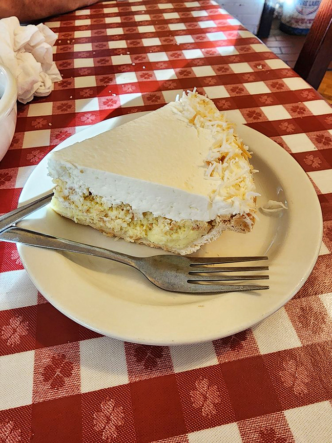 Coconut cream pie that makes time stand still. That perfect ratio of filling to crust is what mathematicians dream about.