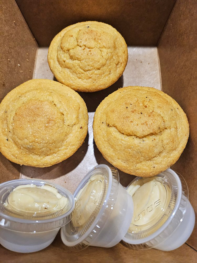 Cornbread so perfect it makes you question why bread needs yeast at all. The butter cups are just showing off.