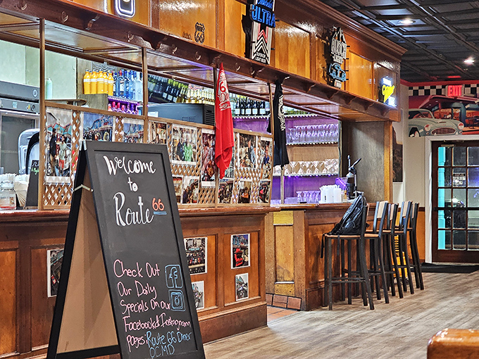 Welcome to Route 66&mdash;three words that promise good times and better food. That chalkboard isn't just a menu&mdash;it's a roadmap to happiness.