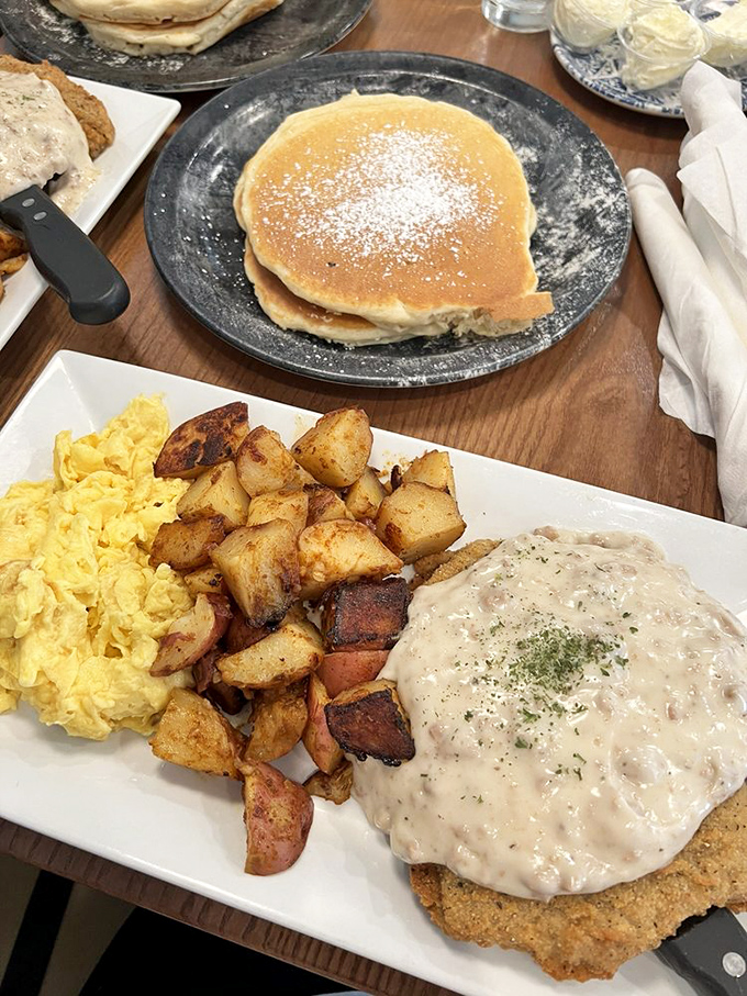 Country fried steak, eggs, and potatoes &ndash; the breakfast trifecta that's been curing hangovers and starting days right since time immemorial.