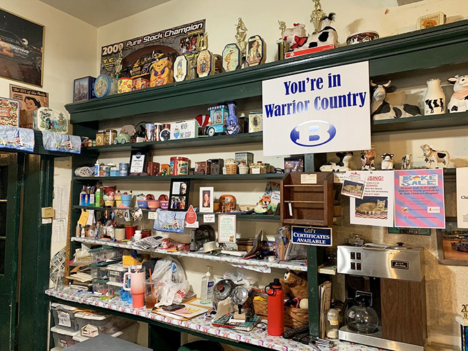 The shelves tell stories of community and history. This isn't just decor&mdash;it's a museum where the admission price is a scoop of your favorite flavor.