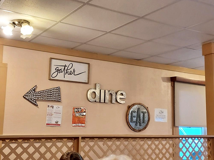 The wall decor says everything you need to know: "gather," "dine," "eat"&mdash;instructions worth following at His Place Eatery.