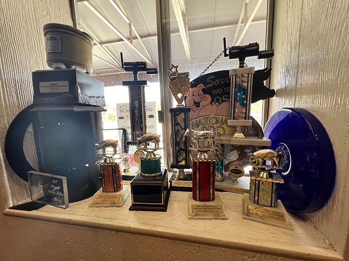 Trophy case evidence that when smoke meets meat at Slap's, everyone wins&mdash;especially your taste buds.