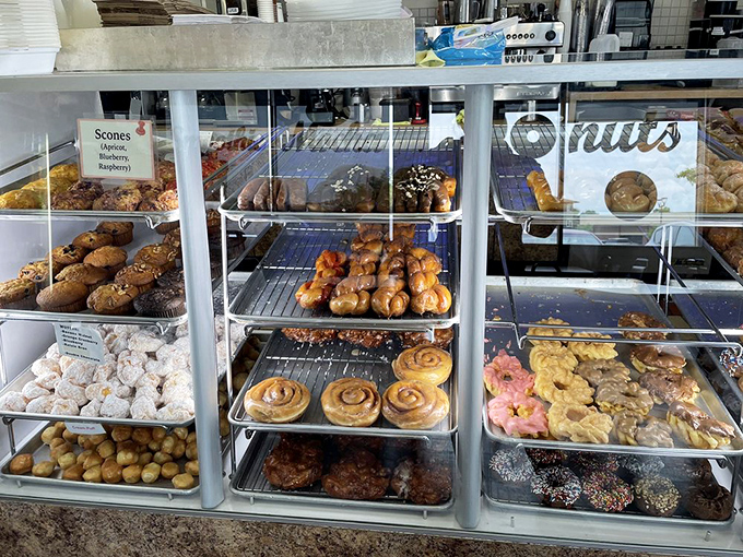 Display case of dreams &ndash; where scones, cinnamon rolls, and cookies compete for your attention like contestants on a delicious reality show.