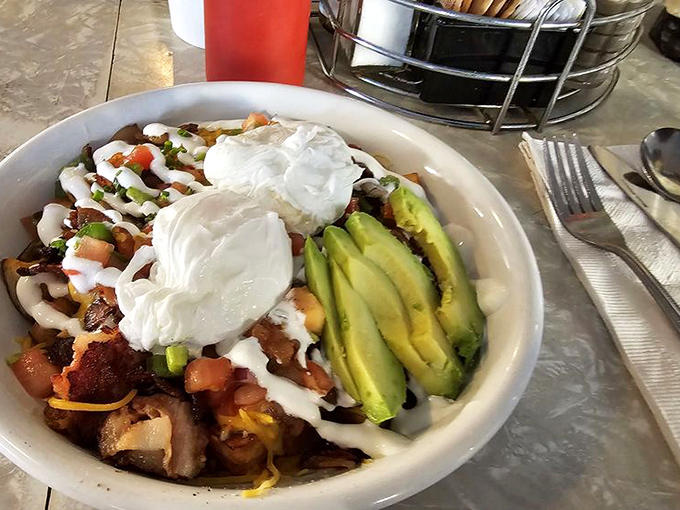A breakfast bowl that's practically a Portland landmark&mdash;layers of flavor topped with perfectly poached eggs and avocado. Hangover cure or weekend celebration? Both.