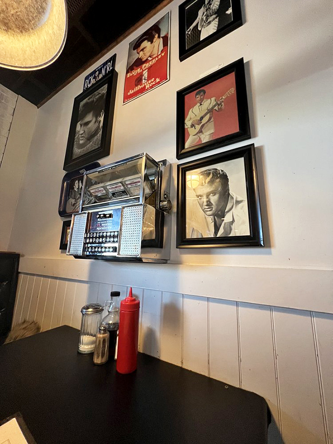 The King would approve of this corner booth, where vintage Elvis memorabilia watches over diners enjoying meals fit for rock royalty.