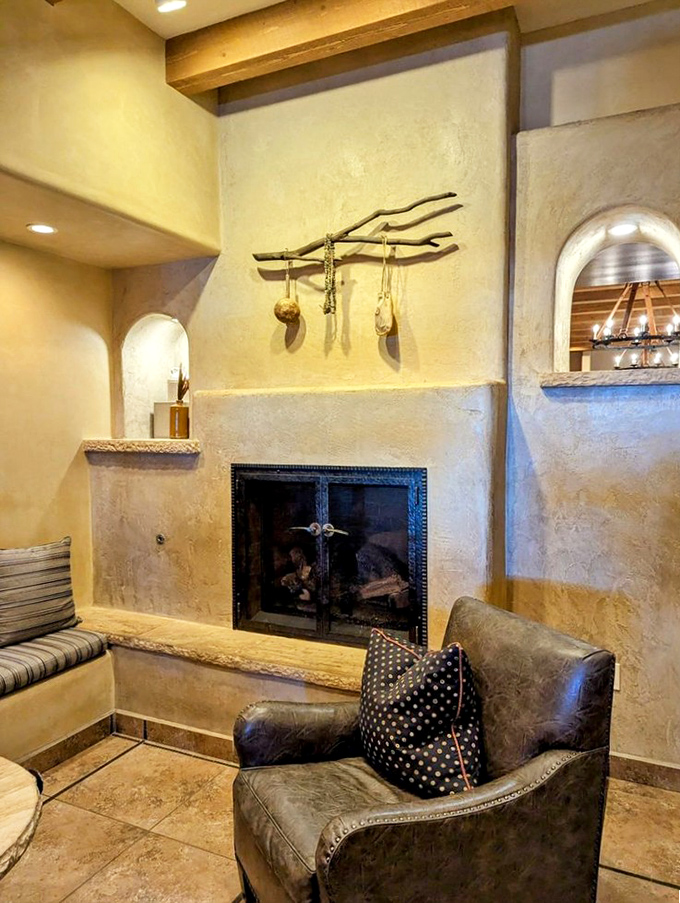 The cozy fireplace corner feels like the living room you wish you had &ndash; southwestern elegance without a hint of pretension.