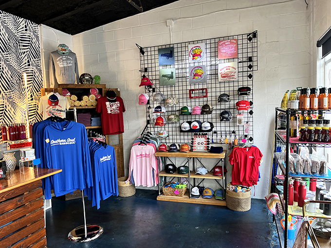 The merch corner: where you can take home a souvenir that won't disappear as quickly as that pulled pork sandwich did. 